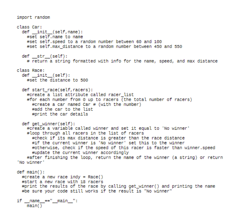 Solved import random class Car: def _init (se lf, name): | Chegg.com