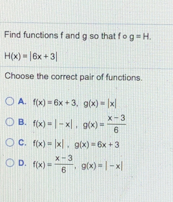 Solved Find functions f and g so that fo g = H. H(x)-16x +3 | Chegg.com