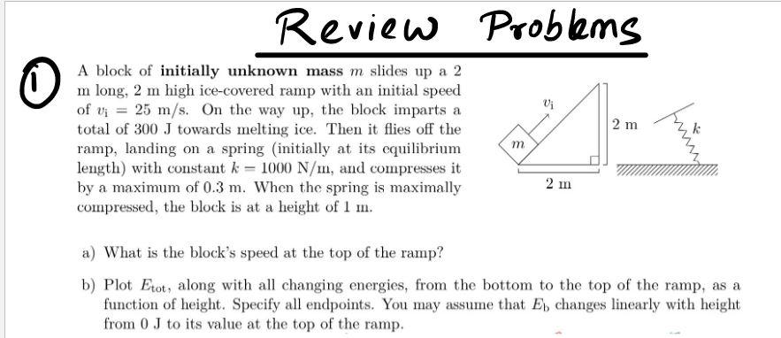 Solved A block of initially unknown mass m slides up a 2 m | Chegg.com