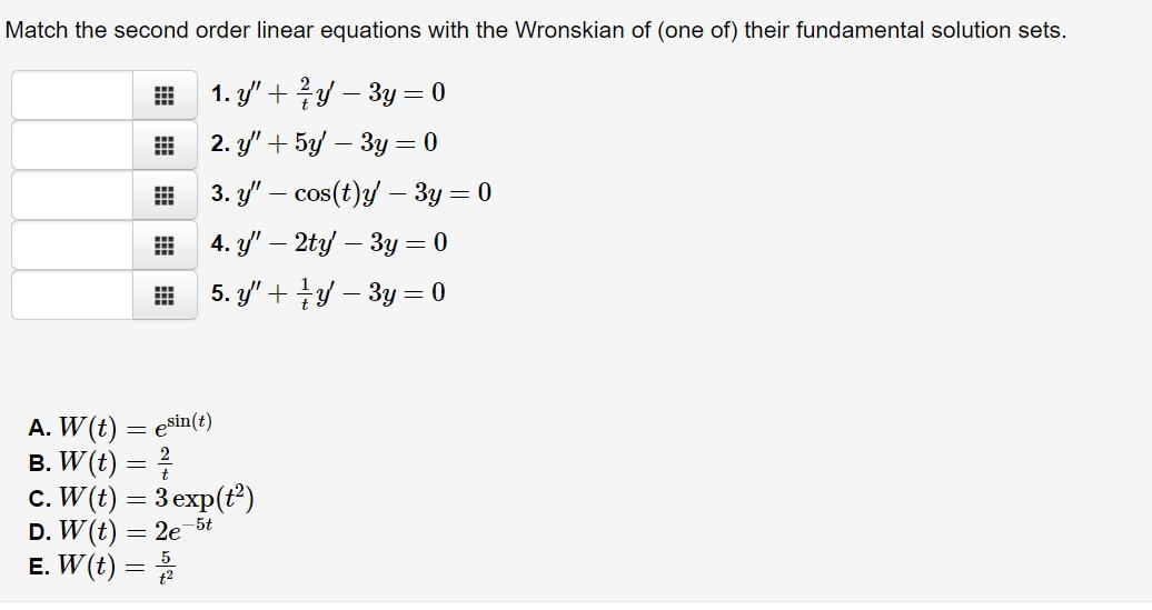 Solved Match the second order linear equations with the | Chegg.com