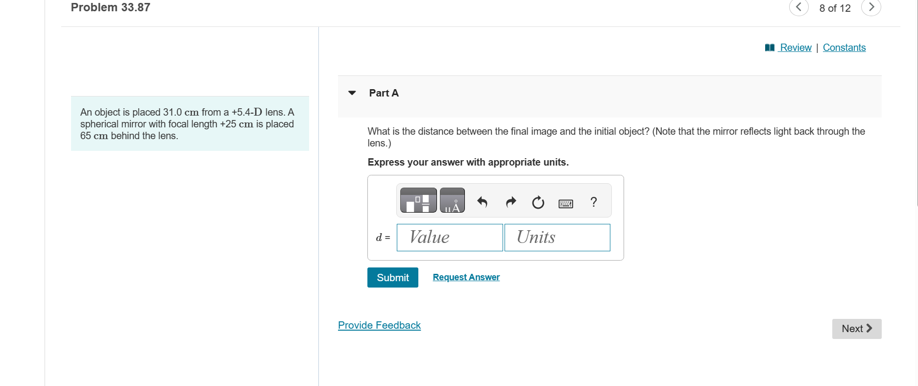 Solved Review | Constants An object is placed 31.0 cm from a | Chegg.com