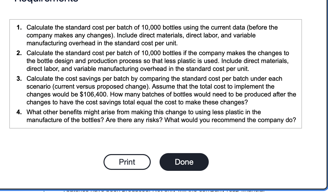Solved 1. Calculate the standard cost per batch of 10,000 | Chegg.com