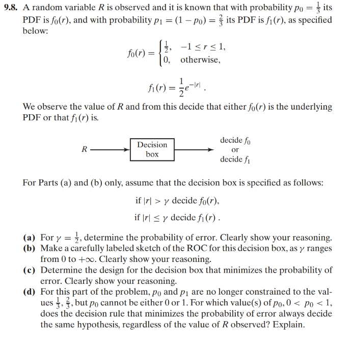 Solved 9.8. ﻿A random variable R ﻿is observed and it is | Chegg.com