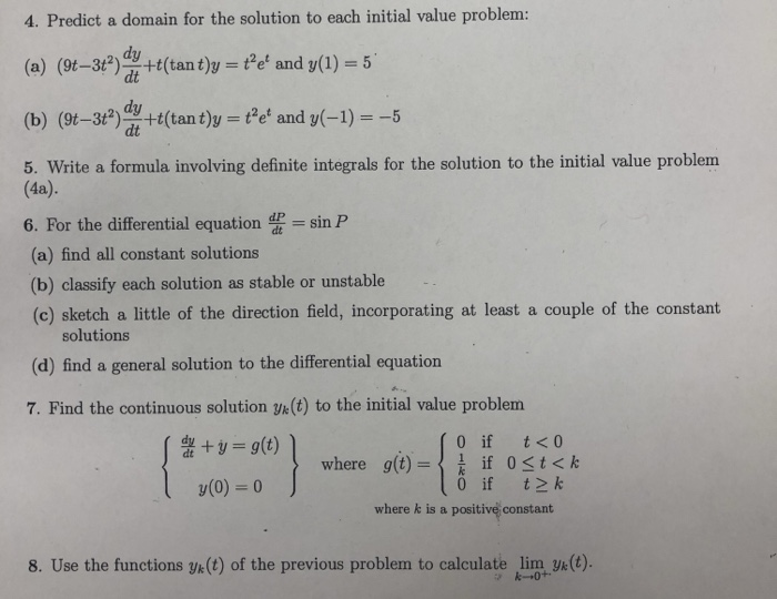 Solved 4. Predict a domain for the solution to each initial | Chegg.com