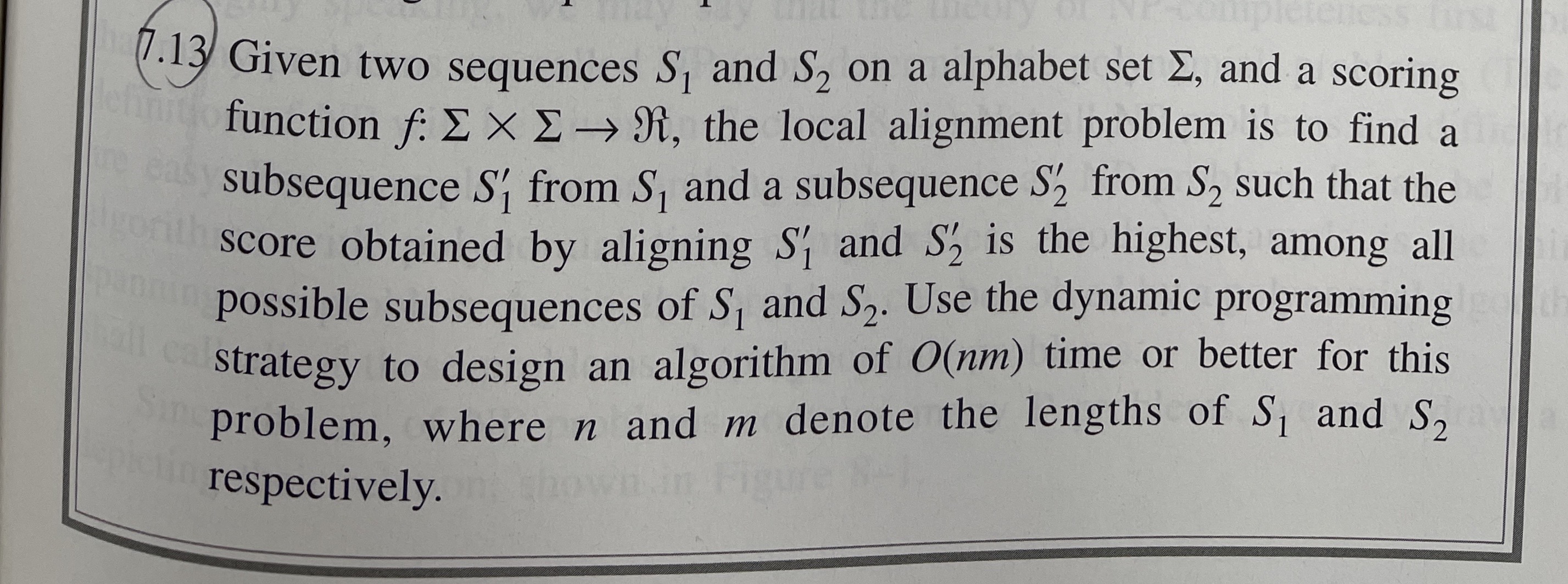 Solved (7.13) Given two sequences S1 and S2 on a alphabet | Chegg.com
