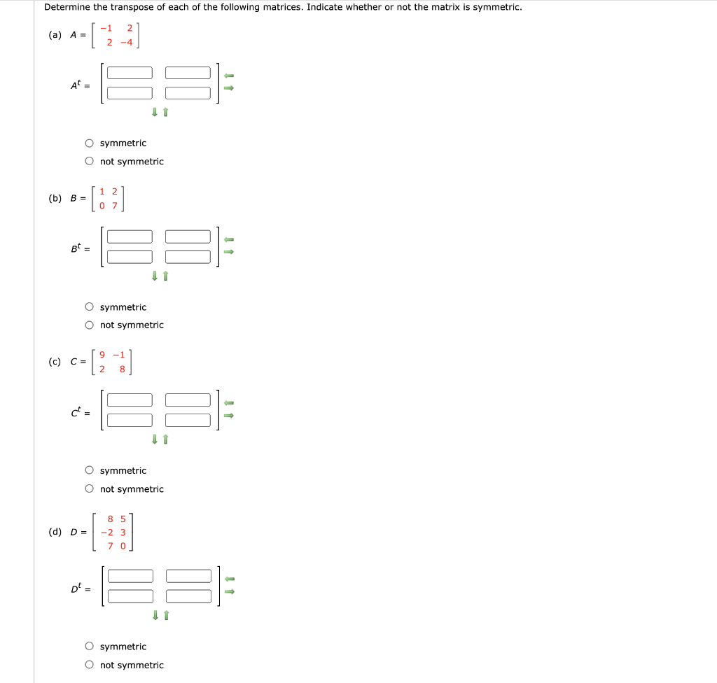 Solved Determine the transpose of each of the following | Chegg.com