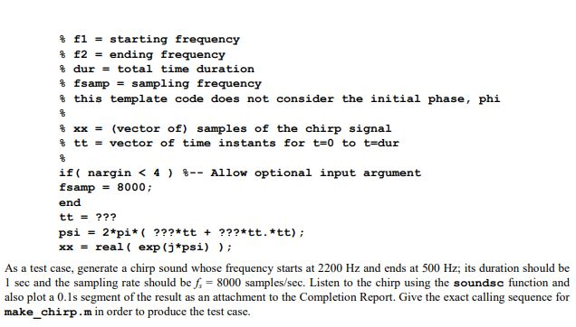 3 2 Function For A Chirp Use The Code Provided In The