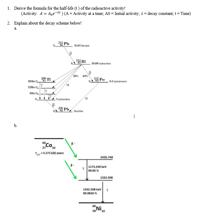 Solved = 1. Derive the formula for the half-life (t) of the | Chegg.com