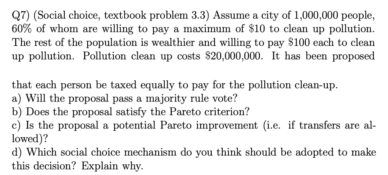 Solved Q7) (Social choice, textbook problem 3.3) Assume a | Chegg.com