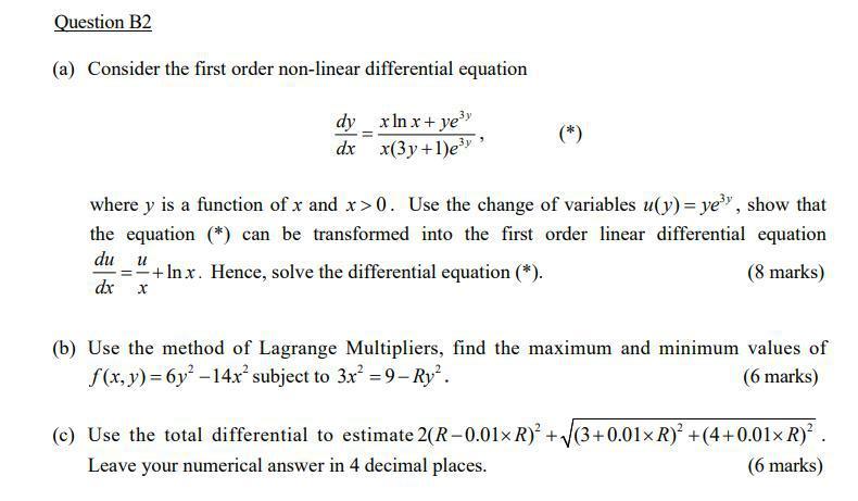 Solved Question B2 (a) Consider the first order non-linear | Chegg.com