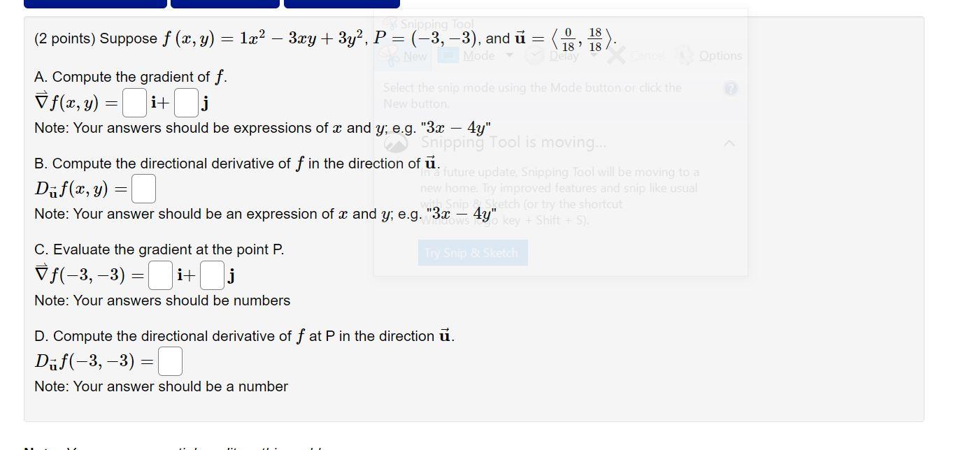 Solved 2 Points Suppose F X Y 1x2−3xy 3y2 P −3 −3 And