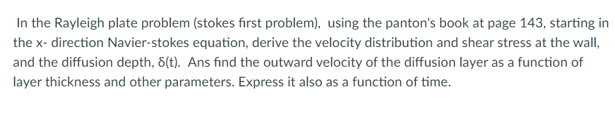 In the Rayleigh plate problem (stokes first problem), | Chegg.com