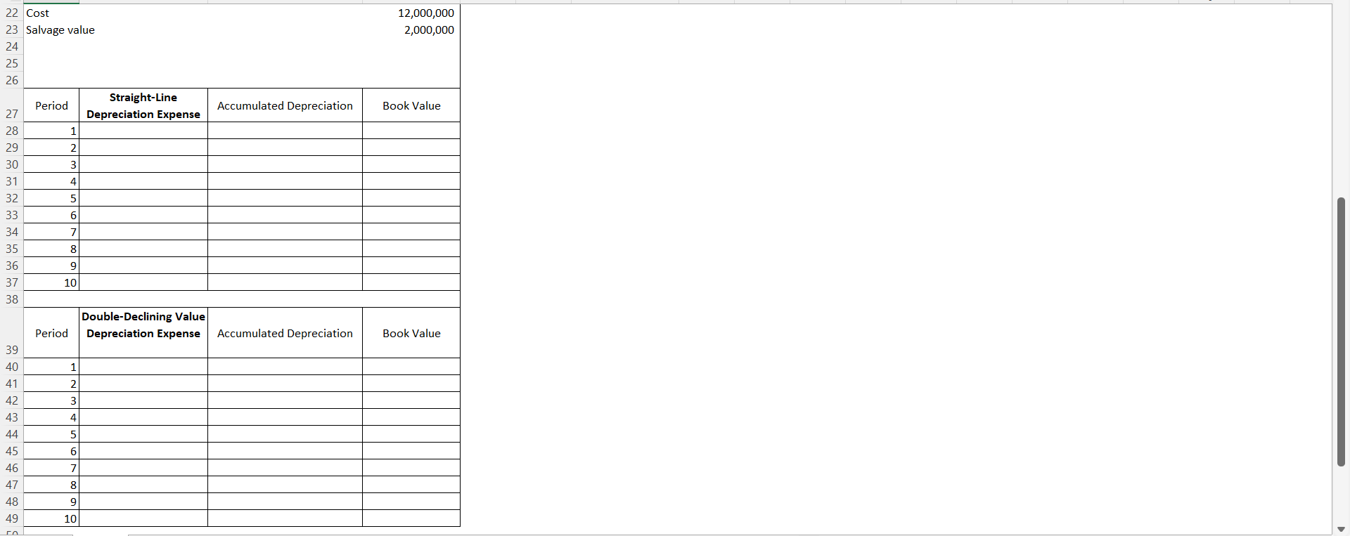 Solved 1 Depreciation exercise using built-in formulas 2 3 | Chegg.com