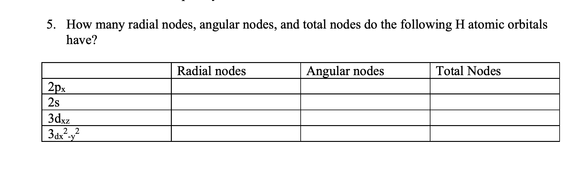 Solved 5. How many radial nodes, angular nodes, and total | Chegg.com