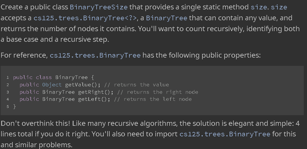 Solved Create a public class BinaryTreesize that provides a | Chegg.com