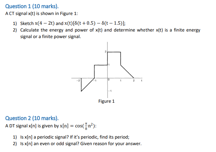 Solved Question 1 (10 marks). A CT signal x(t) is shown in | Chegg.com