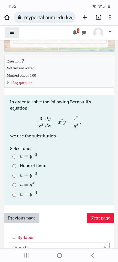 Solved In order to solve the following Bernoulli's equation | Chegg.com