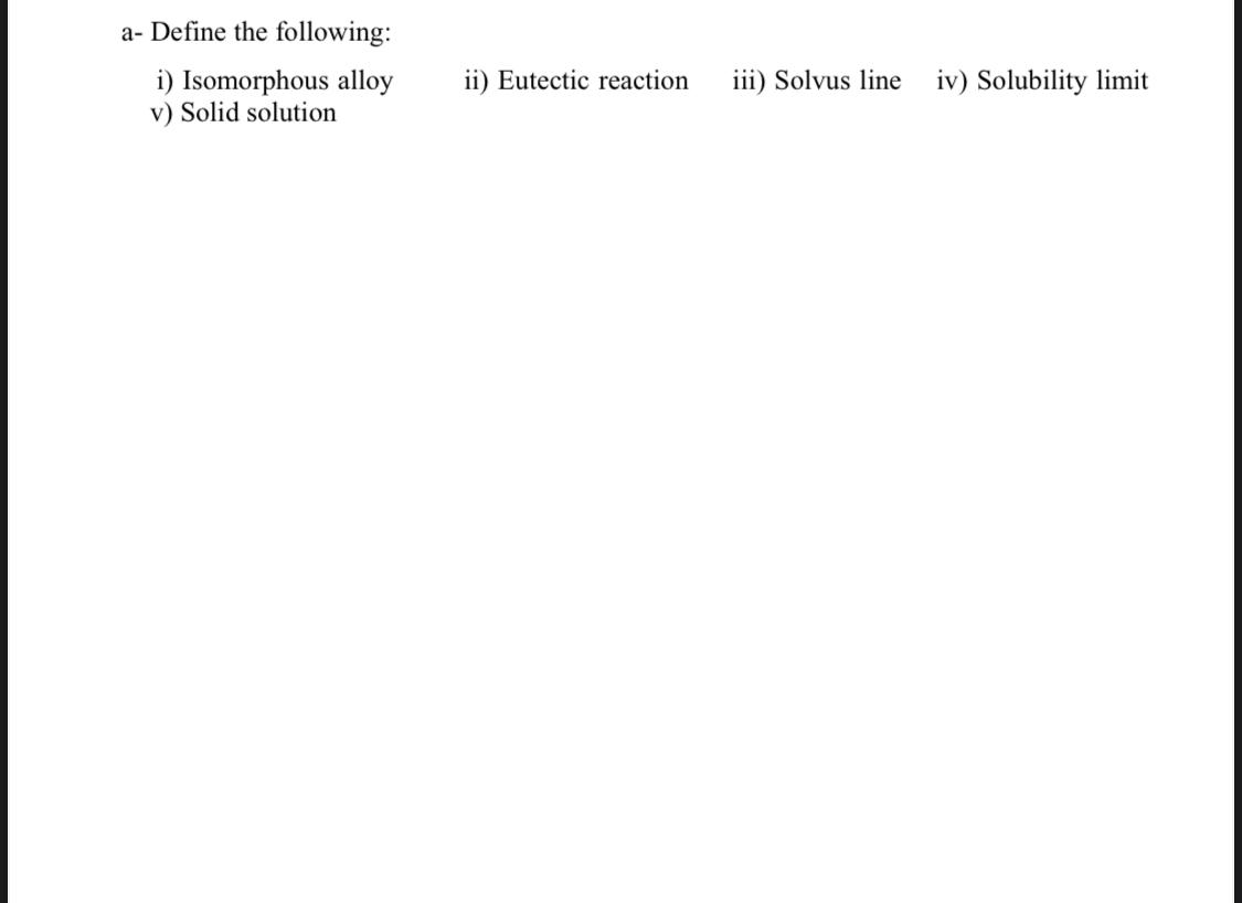 Solved a- Define the following: i) Isomorphous alloy v) | Chegg.com