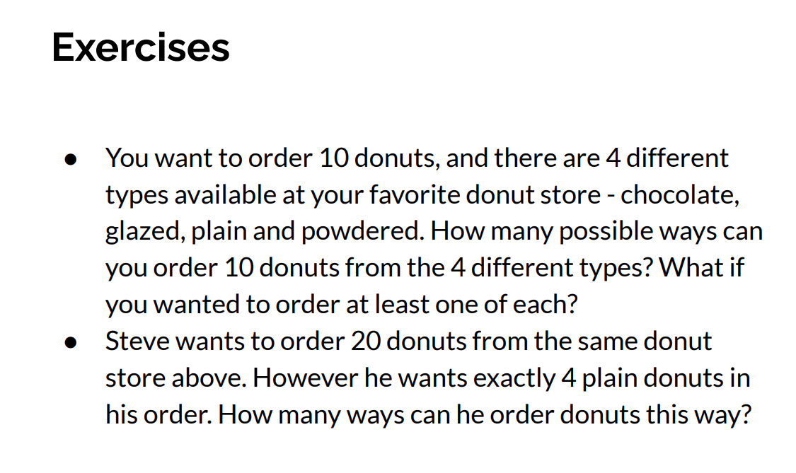 Solved Exercises • You want to order 10 donuts, and there | Chegg.com