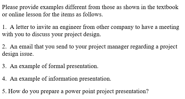 Solved Please provide examples different from those as shown | Chegg.com