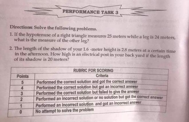 Solved PERFORMANCE TASK 3 Directions Solve the following | Chegg.com