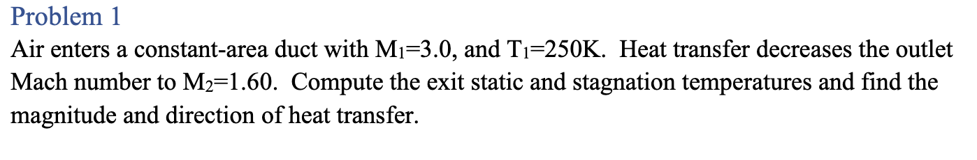 Solved Problem 1 Air enters a constant-area duct with | Chegg.com