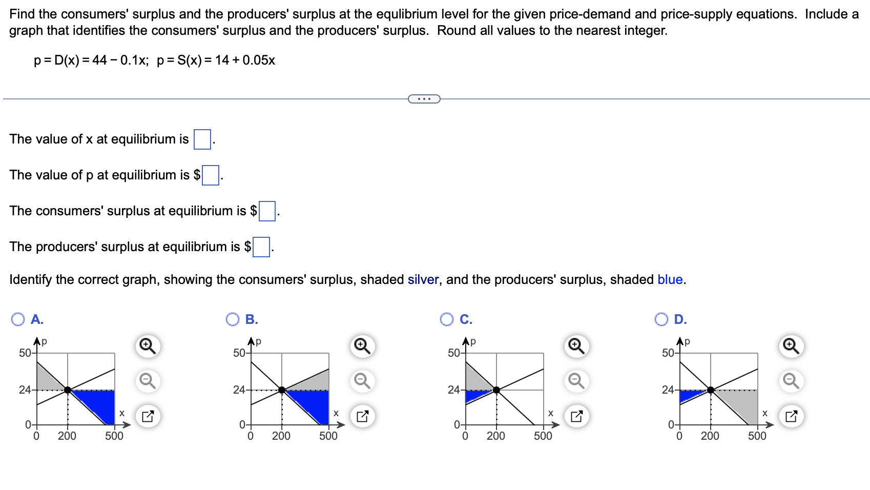 Solved Find the consumers' surplus and the producers' | Chegg.com