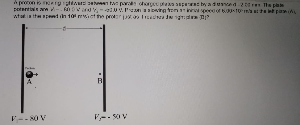 Solved A proton is moving rightward between two parallel | Chegg.com