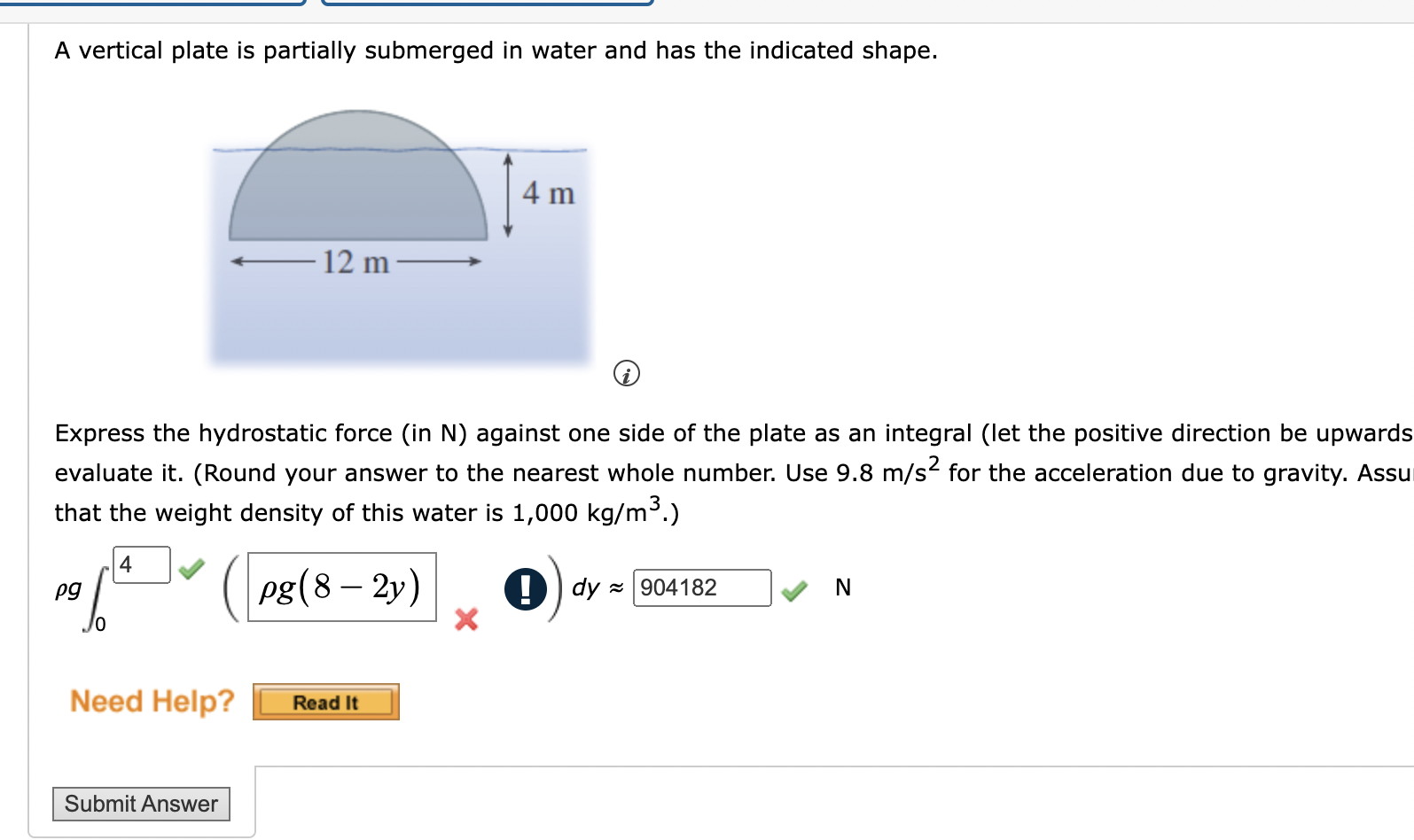 Solved A vertical plate is partially submerged in water and | Chegg.com