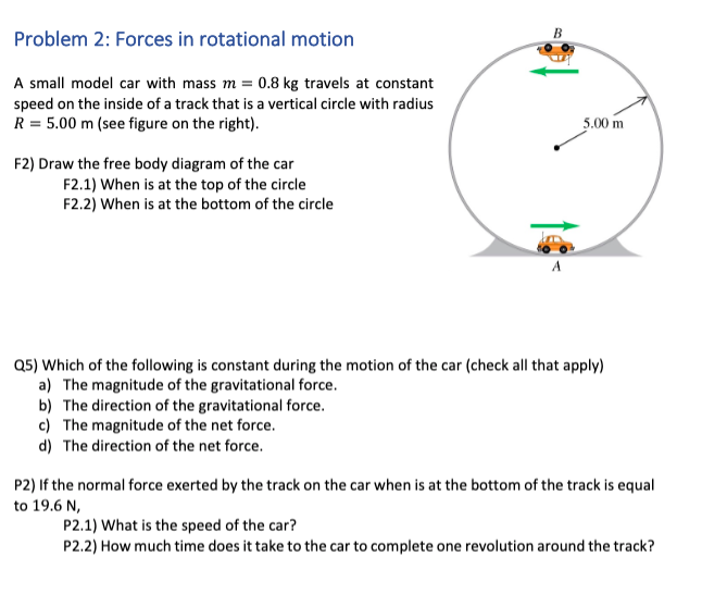 Solved Problem 2: Forces in rotational motion A small model | Chegg.com