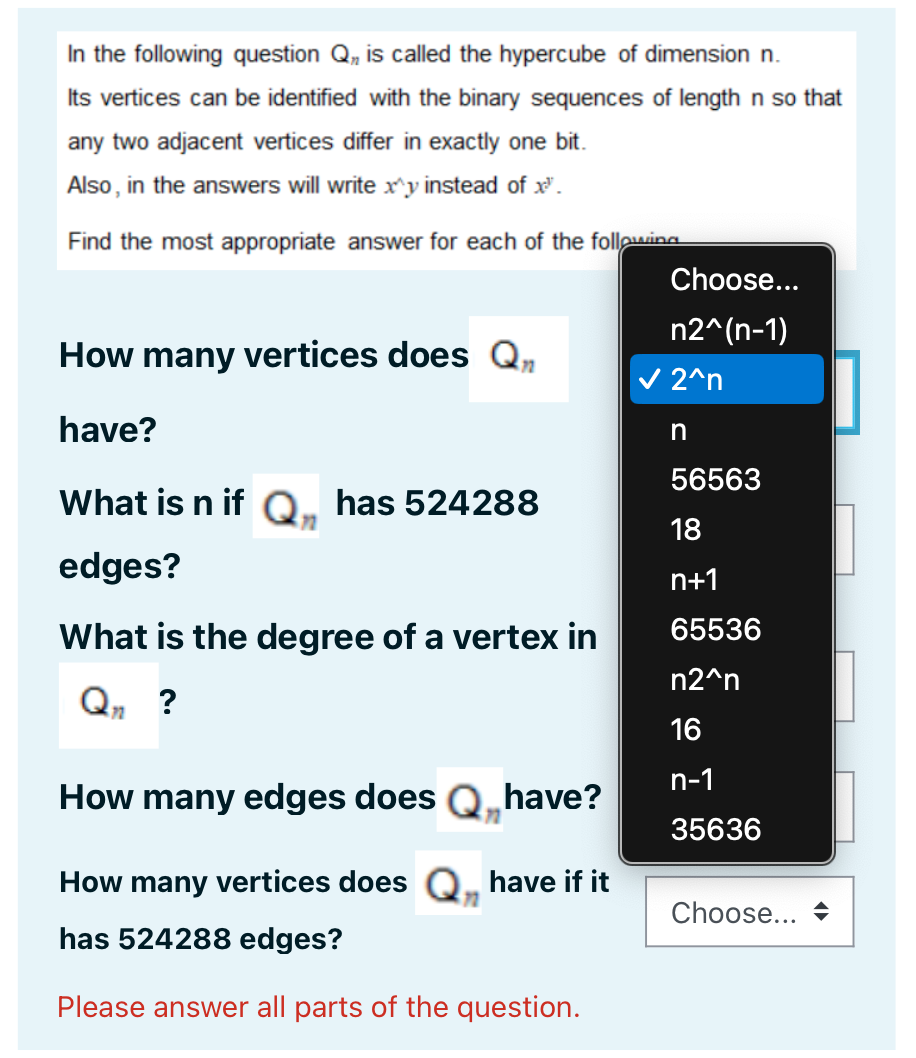 Solved In the following question Qn is called the hypercube | Chegg.com