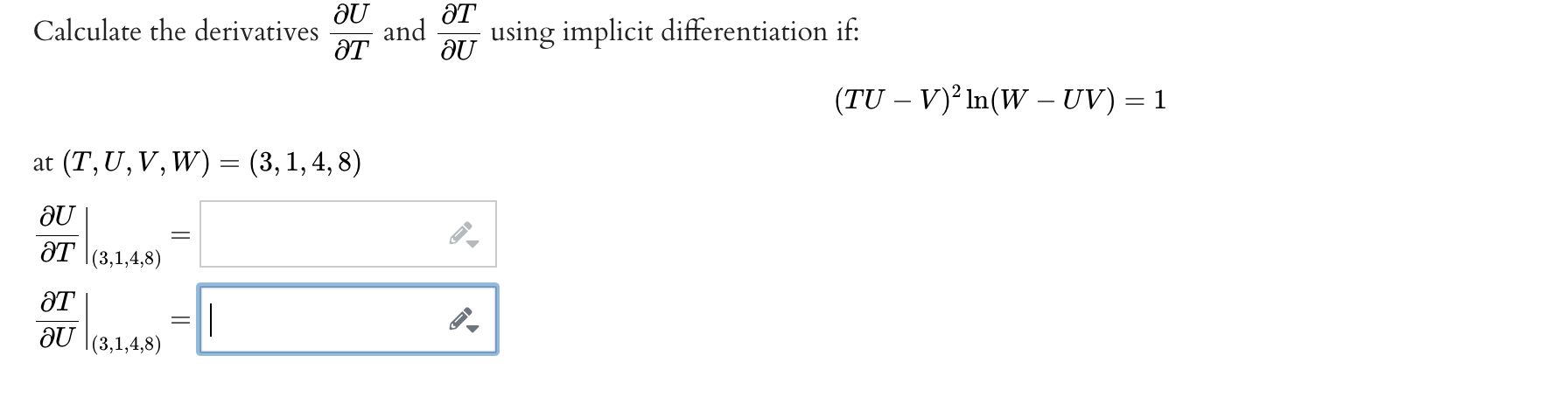 Solved au Calculate the derivatives and AT au using implicit | Chegg.com