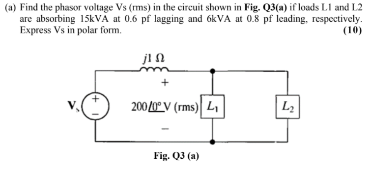 Solved (a) Find the phasor voltage Vs (rms) in the circuit | Chegg.com