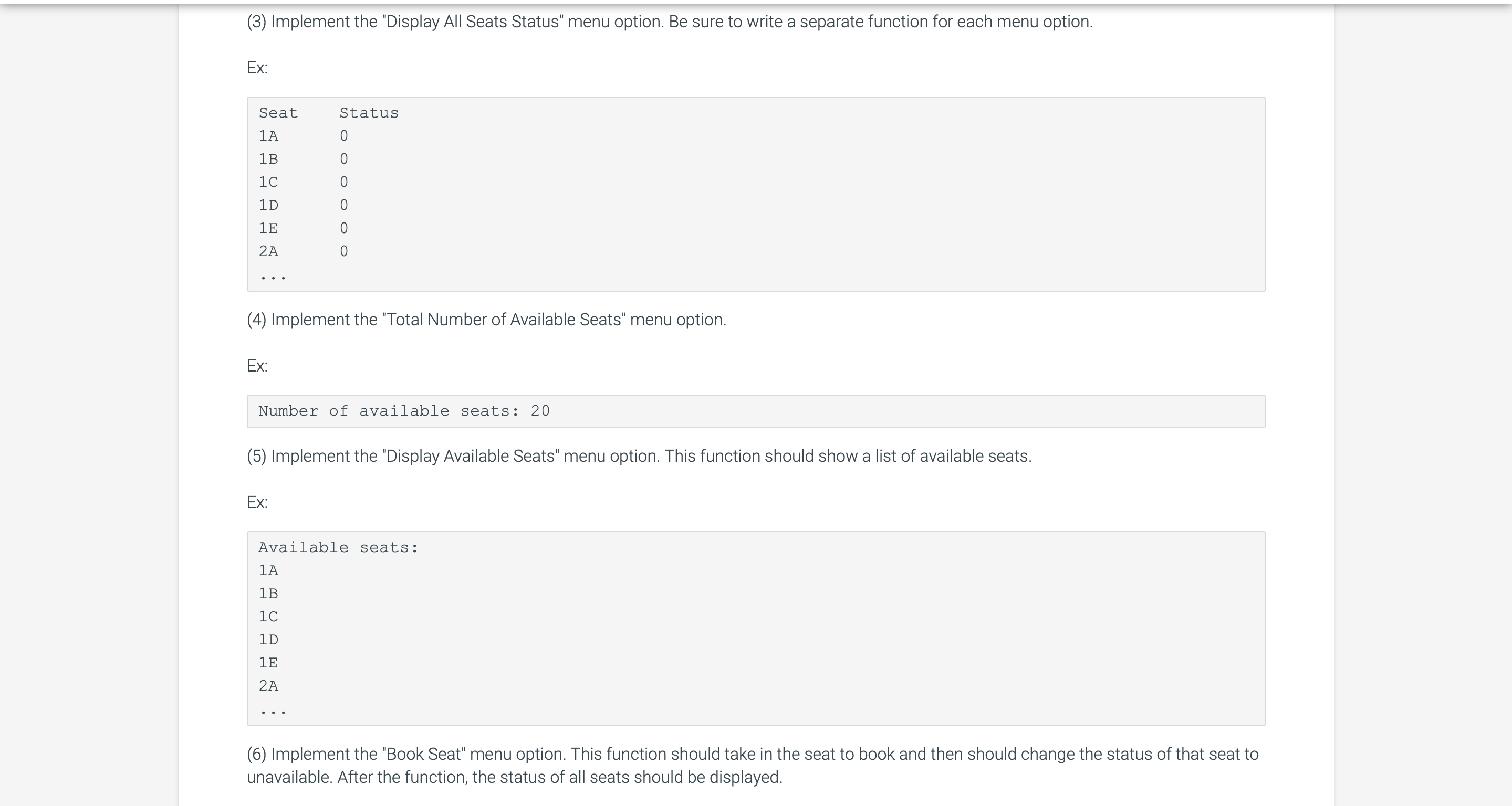 Solved 10.7 PROGRAM 2: Airline Seat Booking Program Part 1: | Chegg.com