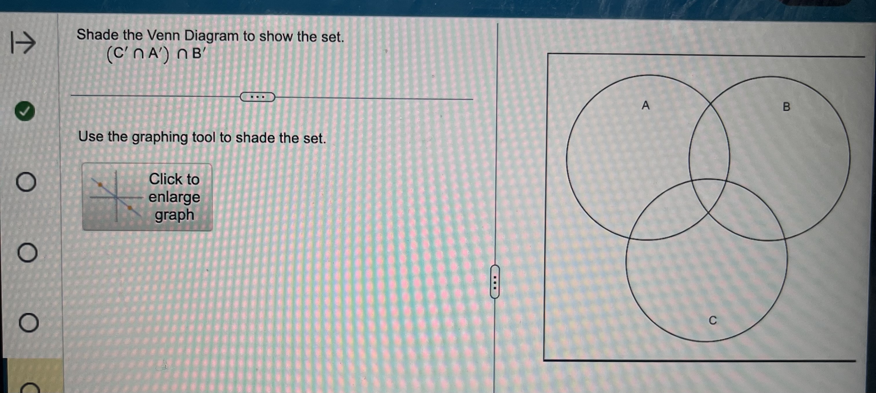 Solved Shade the Venn Diagram to show the set. A∩B′ Use the | Chegg.com