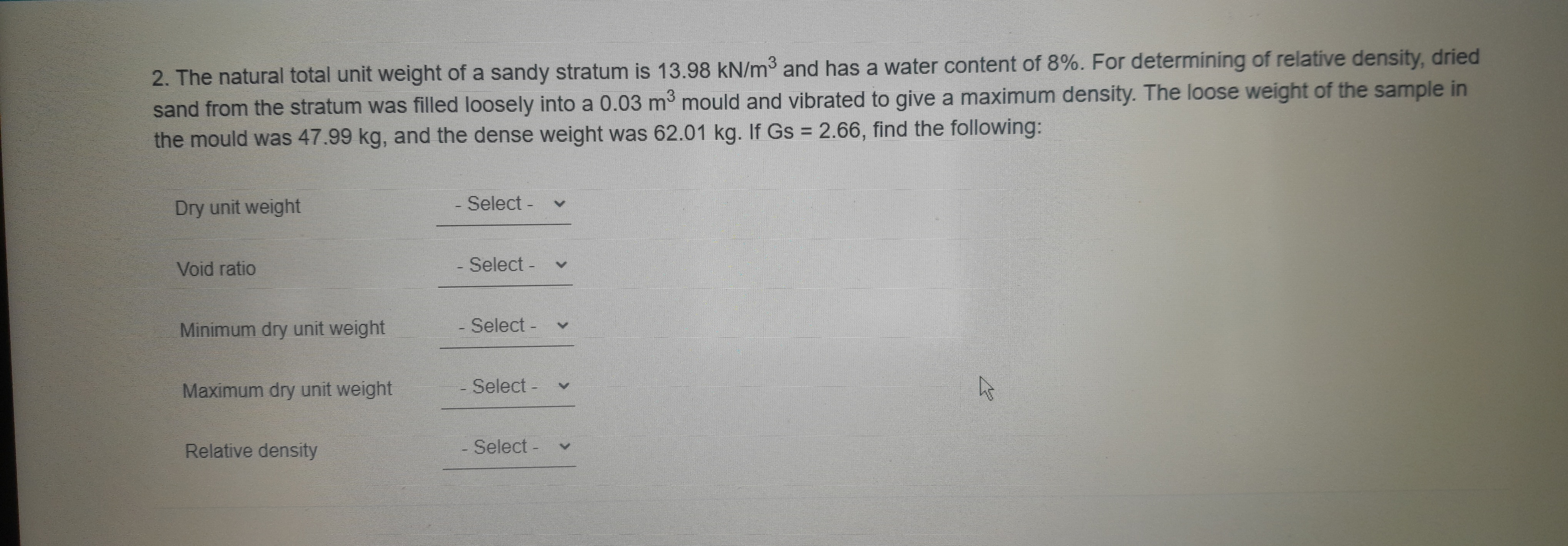 Solved 2. ﻿The natural total unit weight of a sandy stratum | Chegg.com