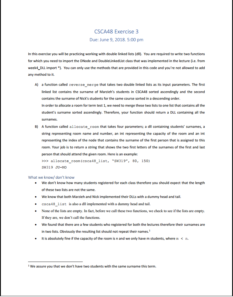 Solved CSCA48 Exercise 3 Due: June 9, 2018. 5:00 pm In this | Chegg.com
