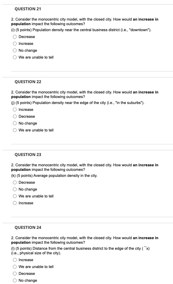 Solved 2. Consider the monocentric city model, with the | Chegg.com