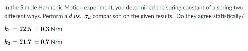 Solved In the Simple Harmonic Motion experiment, you | Chegg.com
