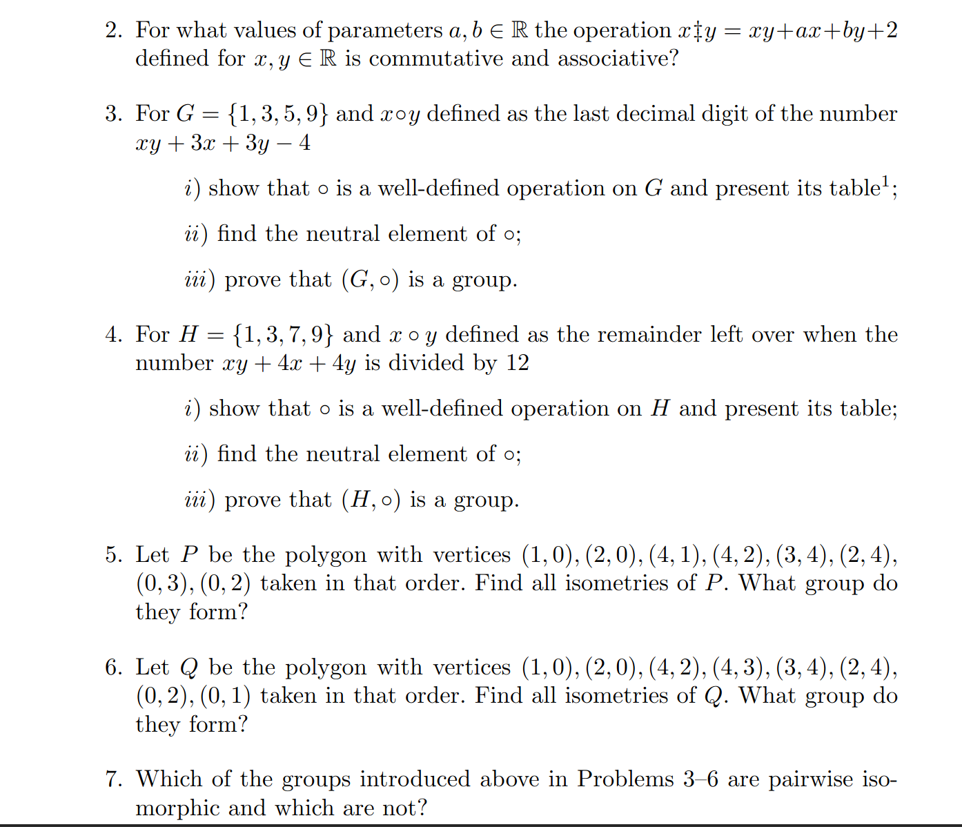 Solved For what values of parameters a,binR the operation | Chegg.com
