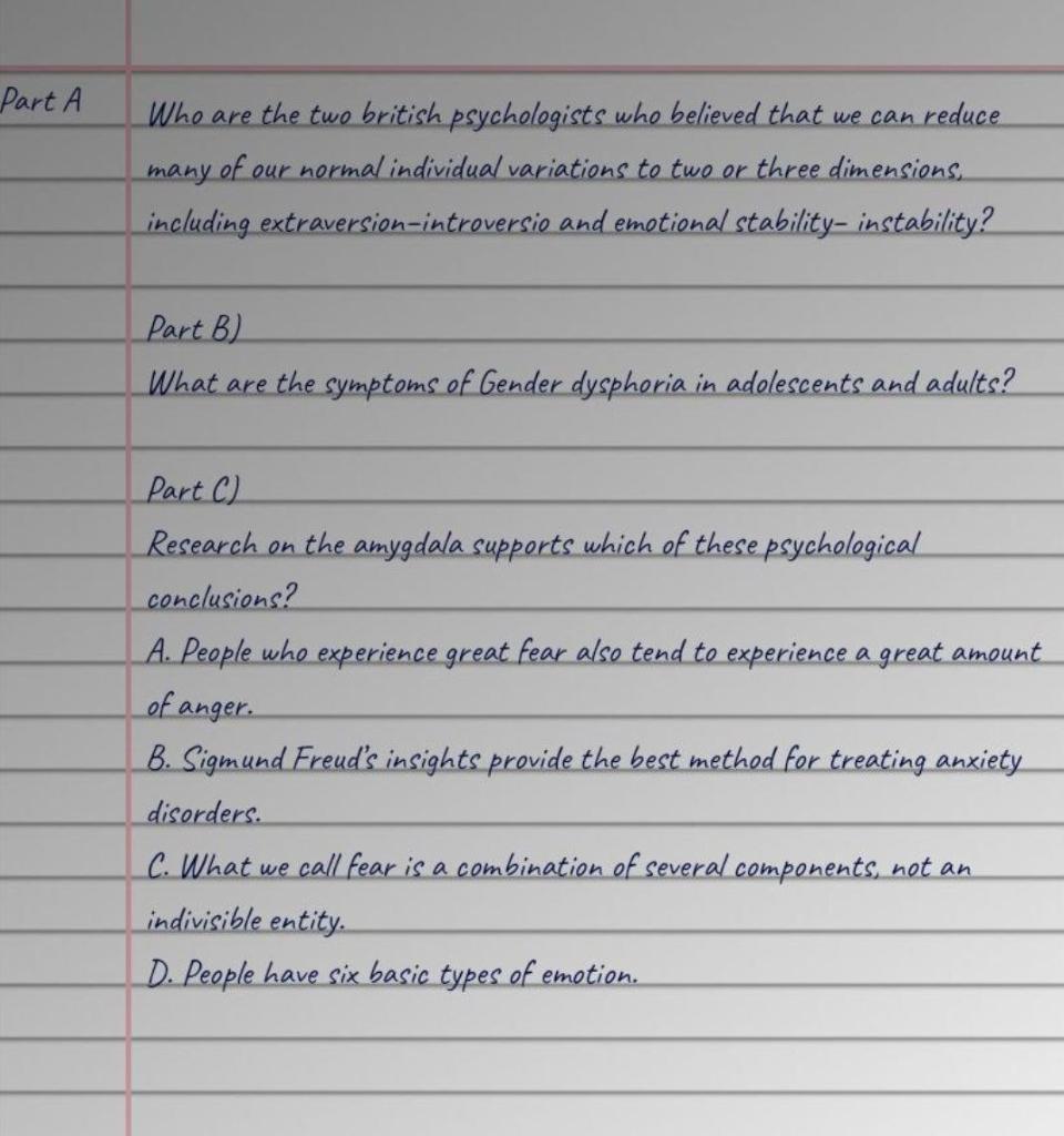 Solved Part A Who are the two british psychologists who | Chegg.com