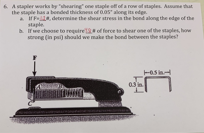 Solved A stapler works by "shearing" one staple off of a row | Chegg.com