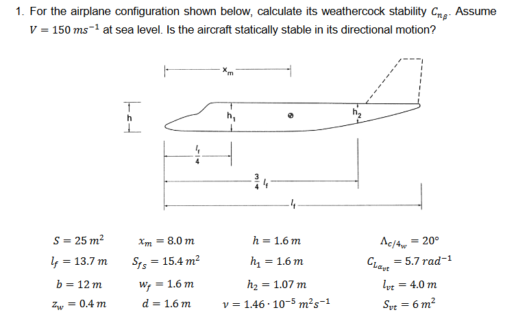 1. For the airplane configuration shown below, | Chegg.com