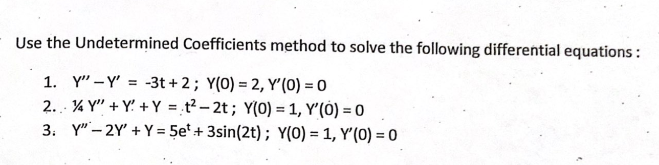 Solved Use the Undetermined Coefficients method to solve the | Chegg.com