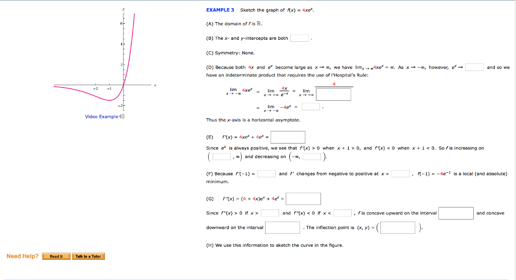 Solved EXAMPLE 3 Sketch the graph of rx) = 4xeX (A) The | Chegg.com