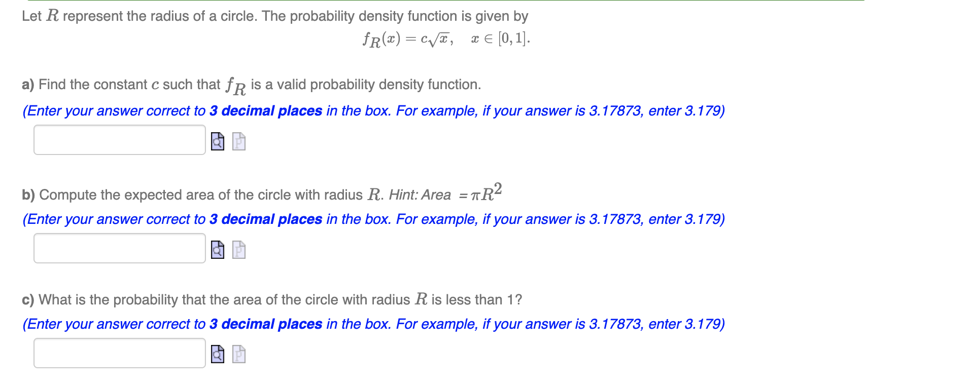 Solved fR(x)=cx,x∈[0,1]. a) Find the constant c such that fR | Chegg.com