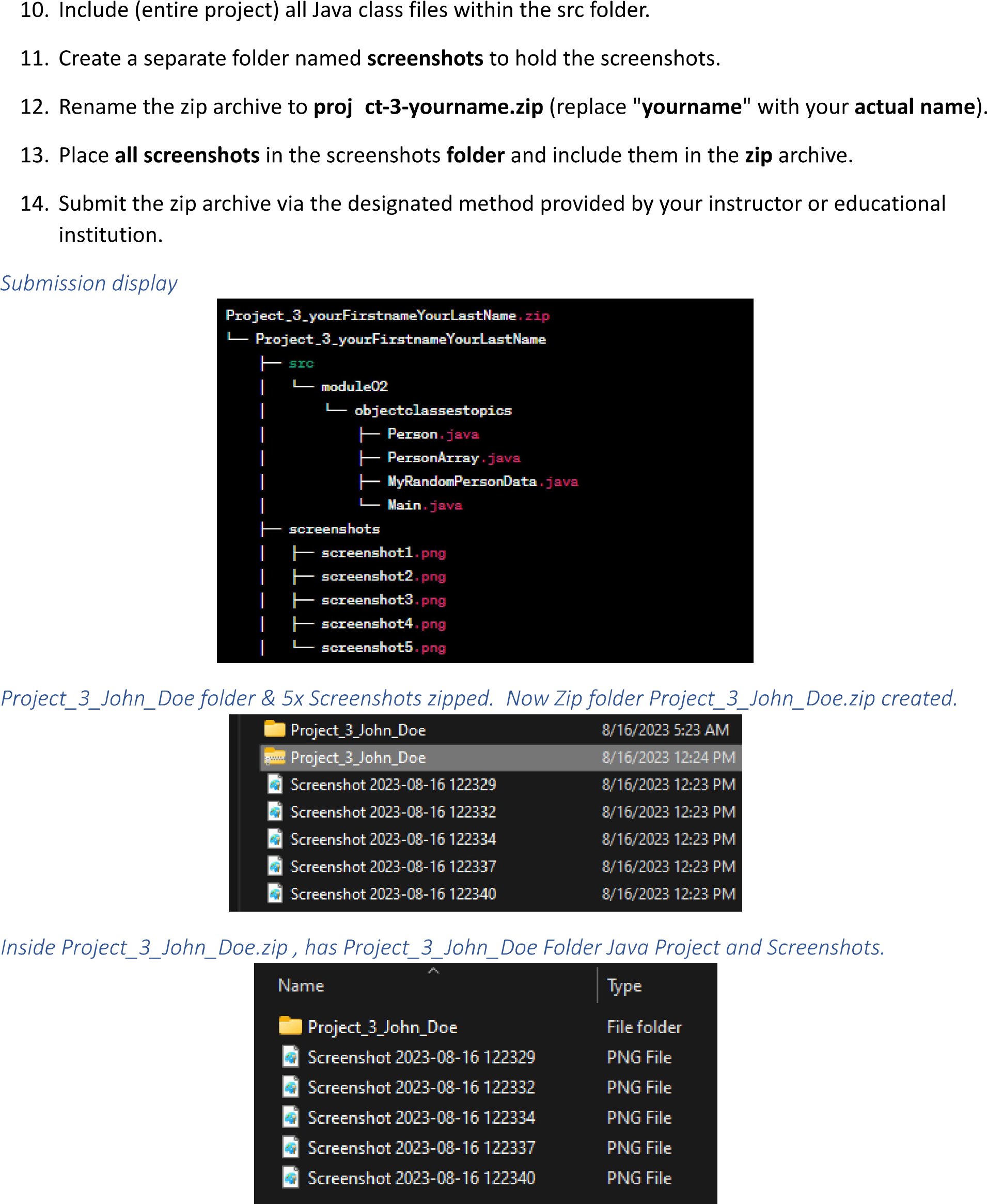 Solved Submission display Project_3_John_Doe folder \& | Chegg.com