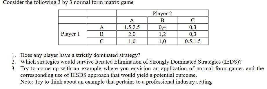 Solved Consider the following 3 by 3 normal form matrix game | Chegg.com