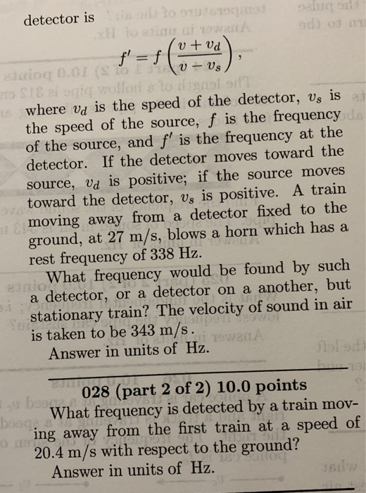 Solved 027 (part 1 of 2) 10.0 points The equation for the | Chegg.com