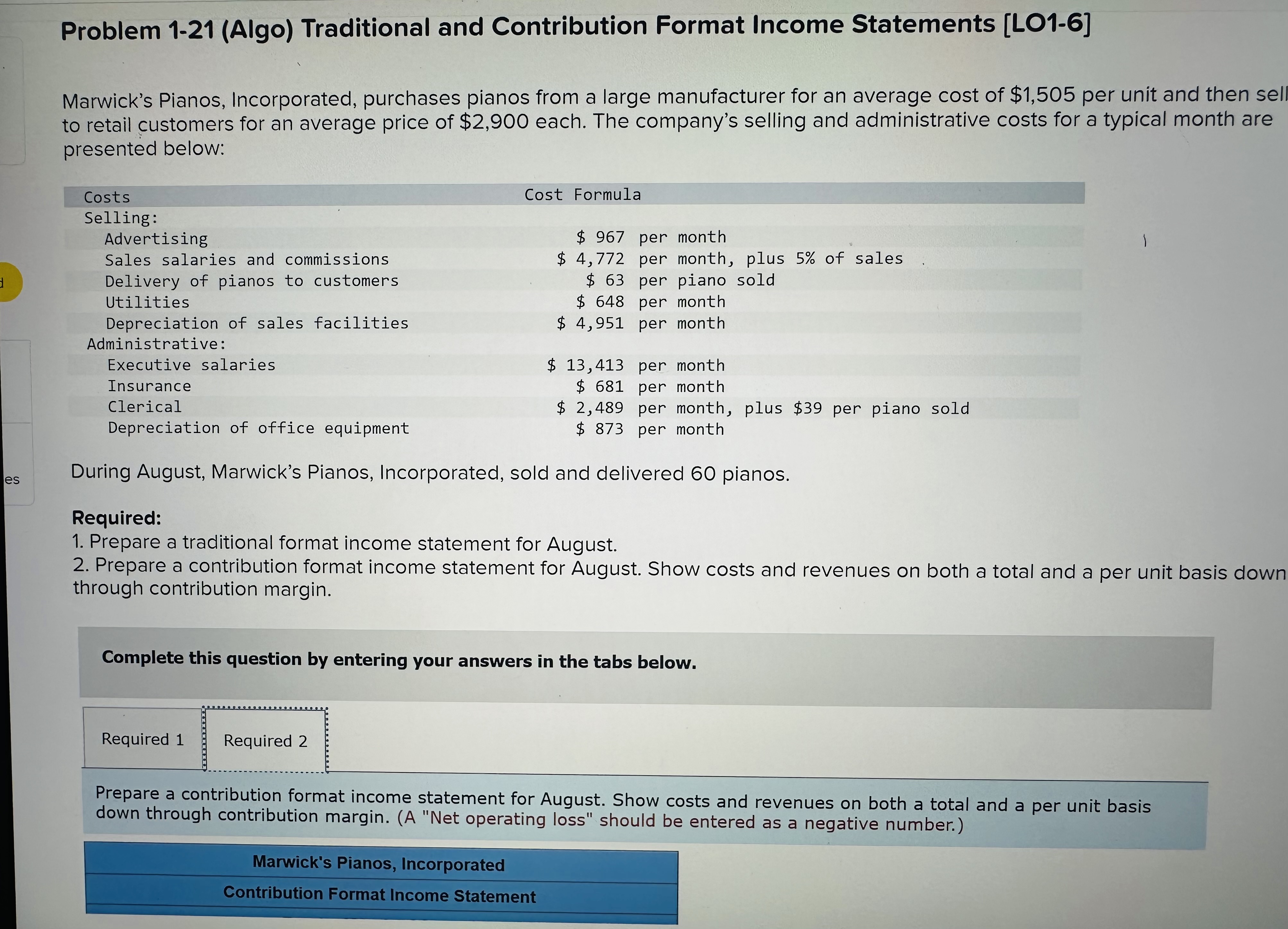 Solved Problem 1-21 (Algo) Traditional and Contribution | Chegg.com
